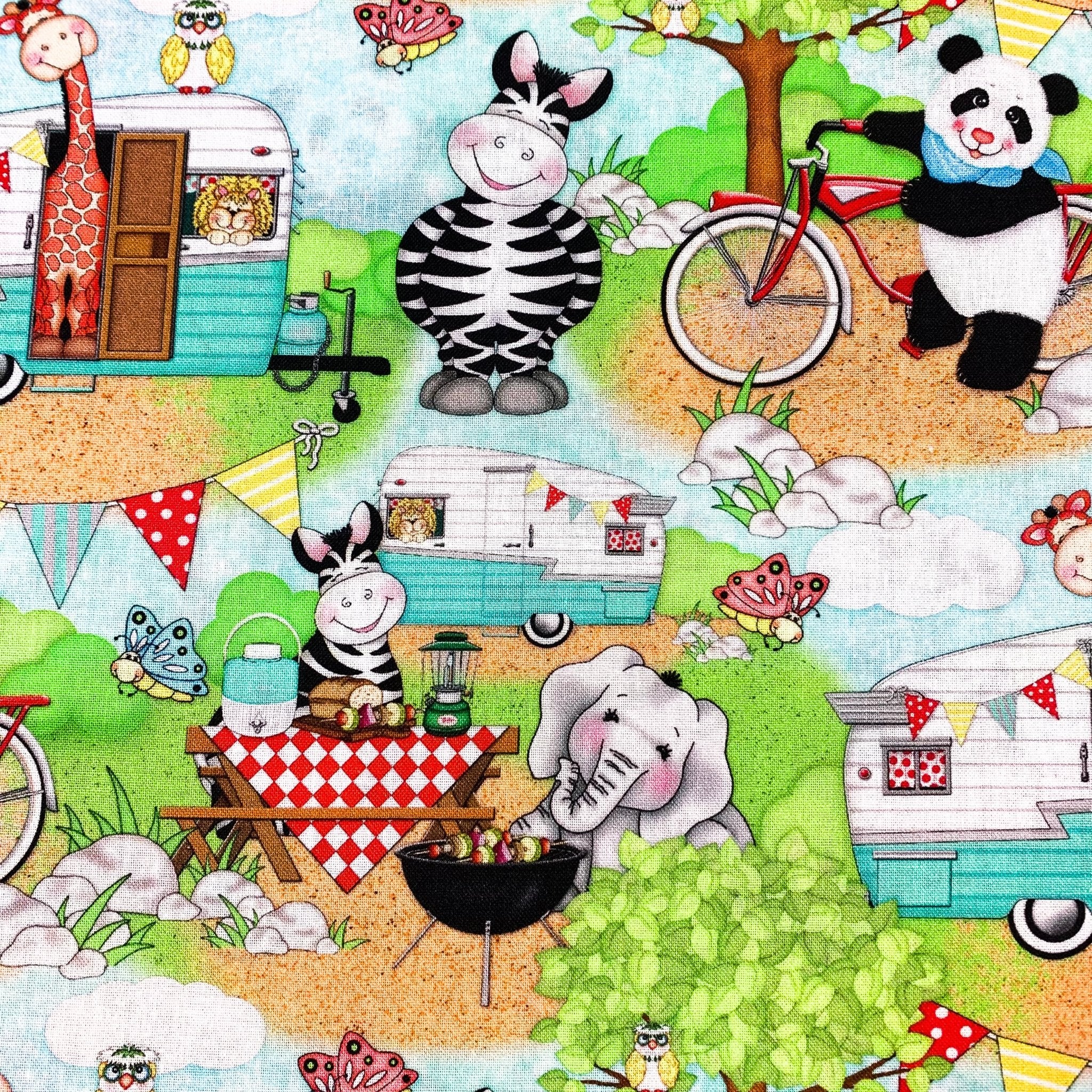 Campout Cute Animal Fabric 62947 Panda Elephant Zebra Safari – Mary Jo ...