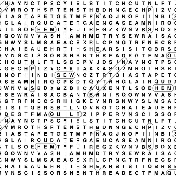 Crossword fabric CD2596 White Sewing Word Search – Mary Jo Fabrics