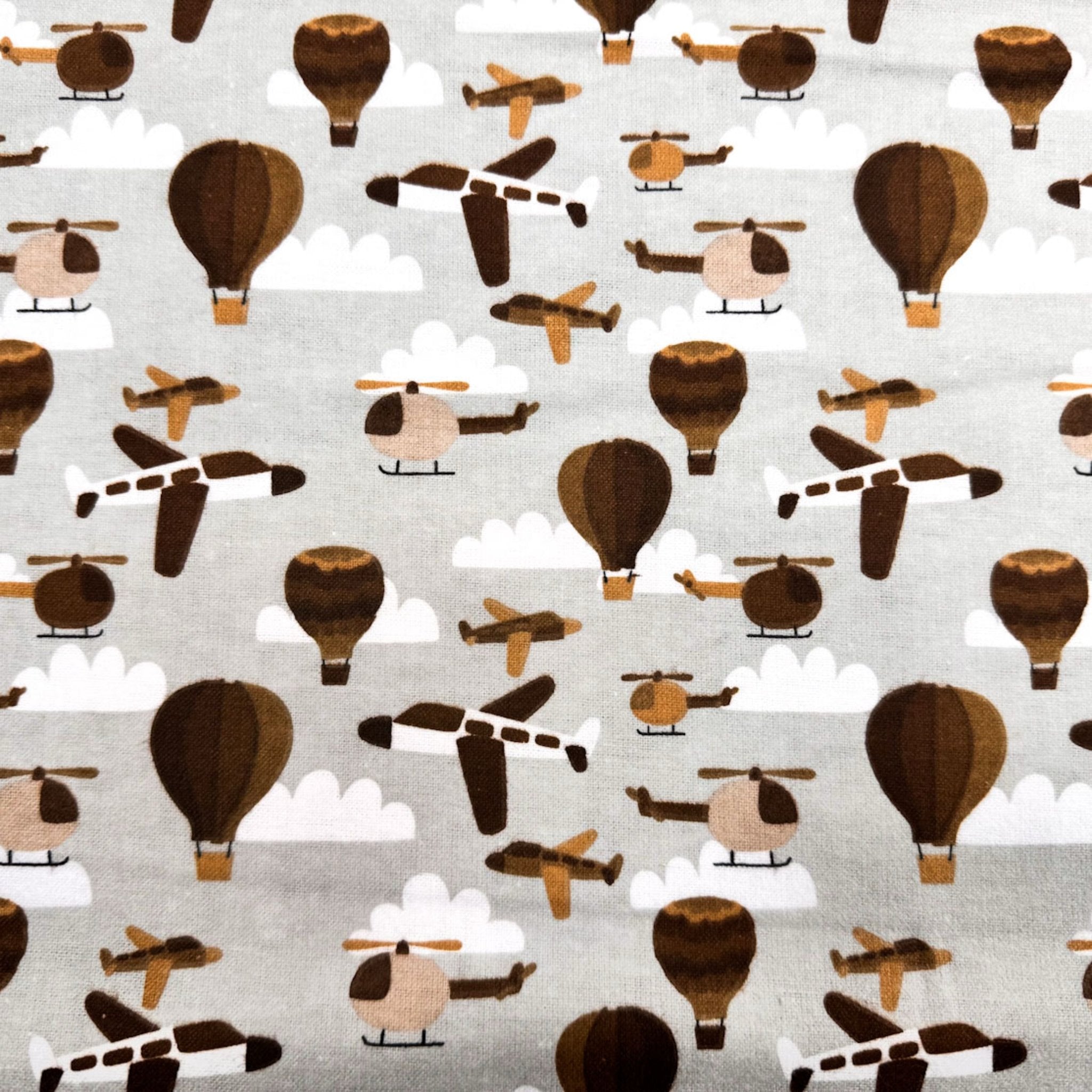 Gray Airplane FLANNEL Fabric 106390 Balloons and Helicopters – Mary Jo ...
